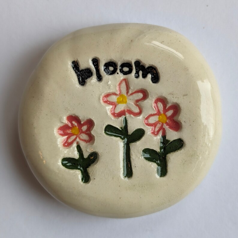 BLOOM With FLOWERS Pocket Stone - Hand-painted W/ Art Glazes ...