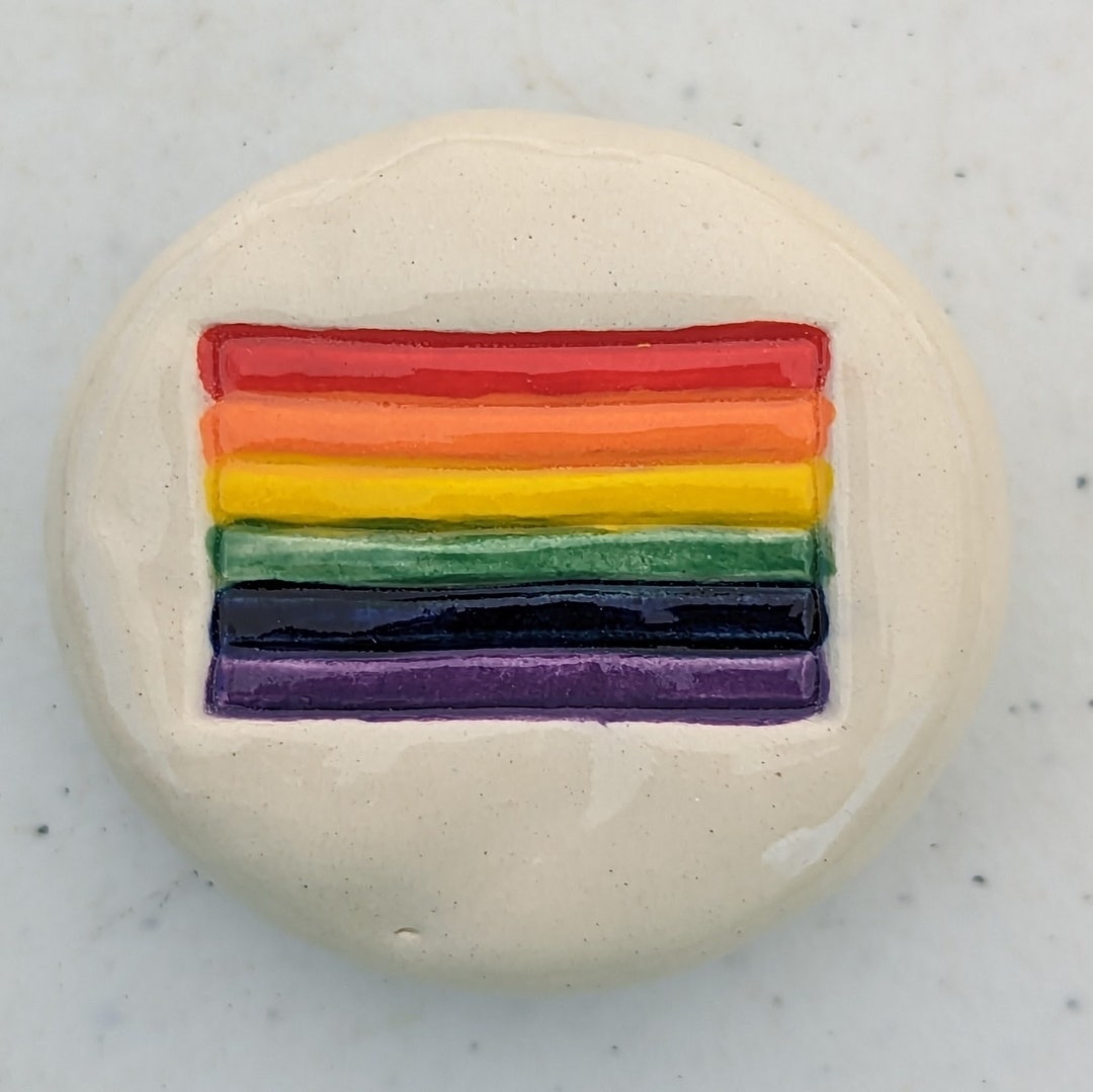 PRIDE FLAG Pocket Stone Rainbow Art Glazes Inspirational Art Piece by ...