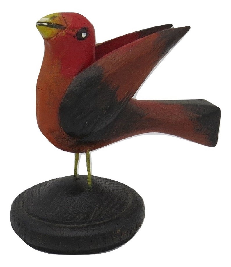 PA Dutch Folk Art Scarlet Tanager Bird Whittled Figurine Ben F Hoover ...