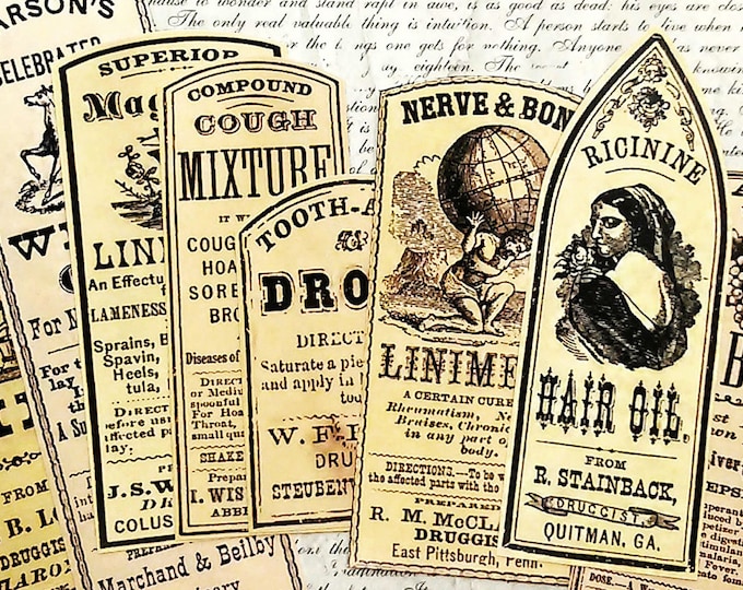 8 Pcs. OLD MEDICINE LABELS - Vintage Pharmacy Bottle Labels, Medicine ...