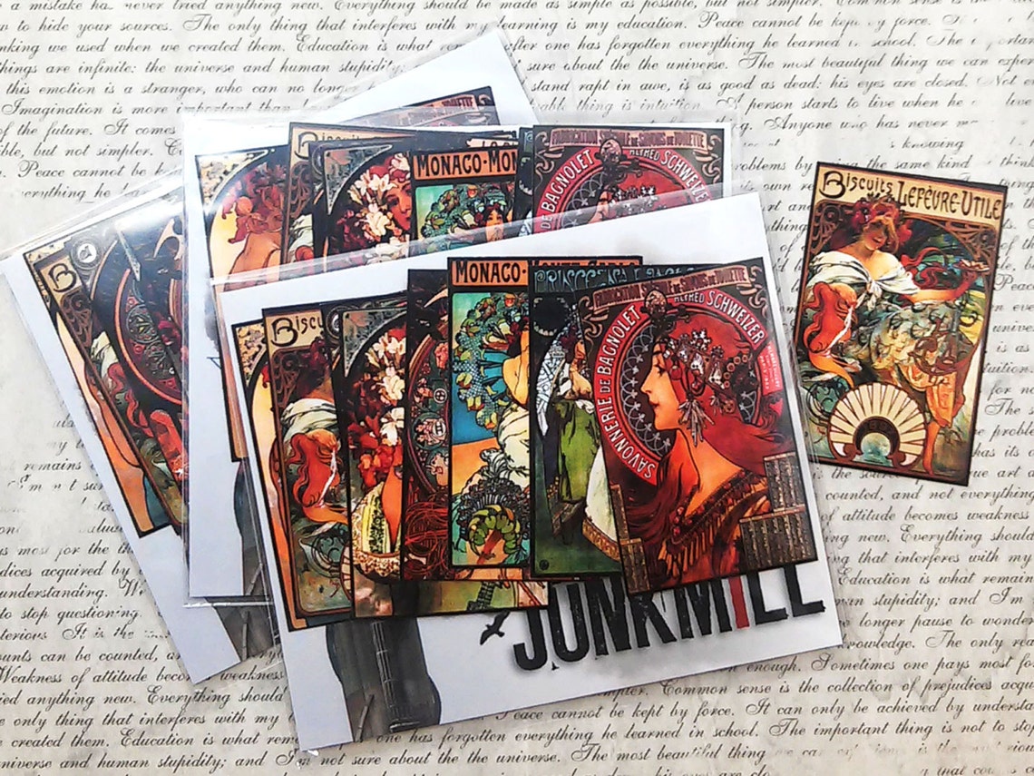 8 Pcs. MINI MUCHA STICKERS — Small Alphonse Mucha Stickers, 1920s Art ...