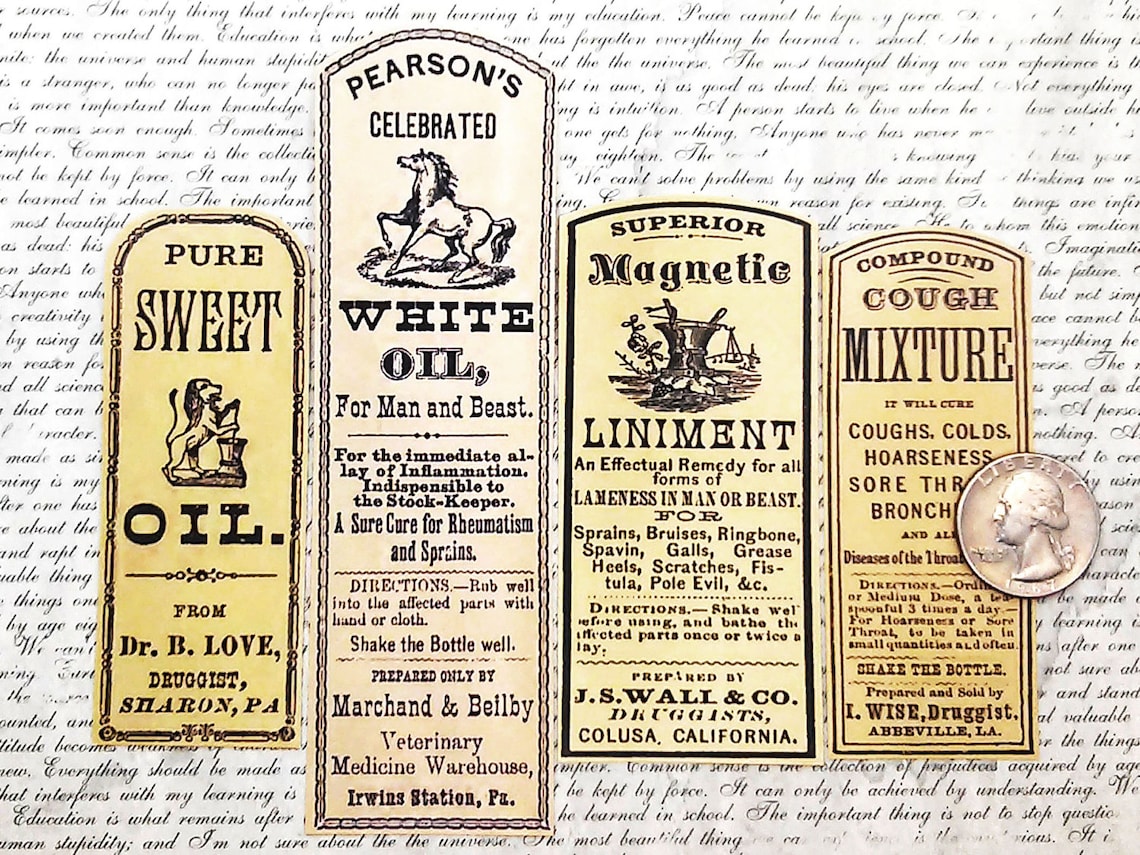 8 Pcs. OLD MEDICINE LABELS - Vintage Pharmacy Bottle Labels, Medicine ...