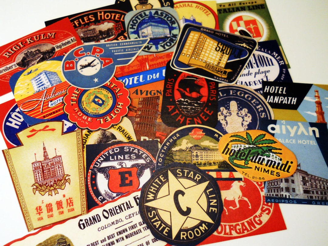 Mini Luggage Labels - 26 Reproduction Vintage Travel Stickers ...