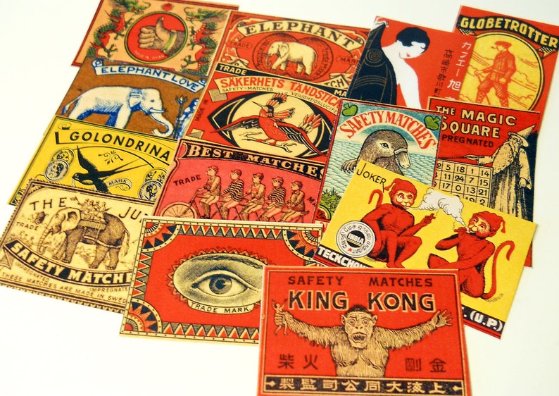 15 Pcs. MATCHBOX STICKERS Reproduction Vintage Matchbox - Etsy