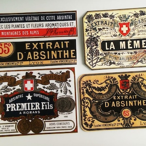 12 Pcs. ABSINTHE LABELS Vintage-inspired Absinthe Bottle Labels, French ...
