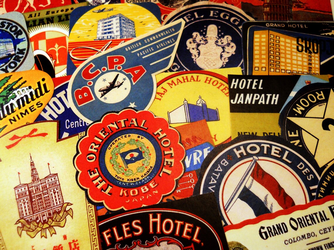 Luggage Labels - 24 Reproduction Vintage Travel Labels & Suitcase ...
