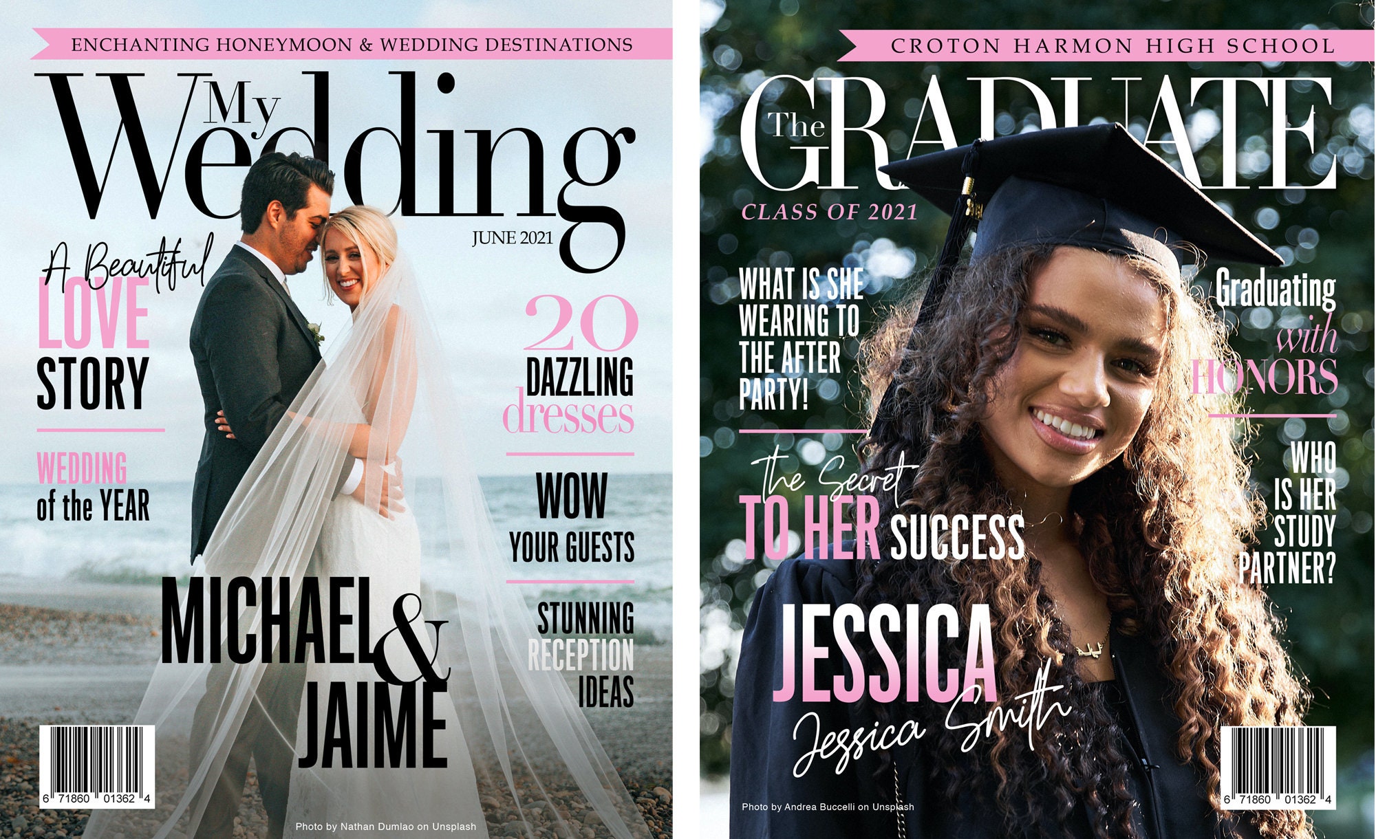 Personalized Wedding Magazine Cover / Graduate Magazine Cover Art ...