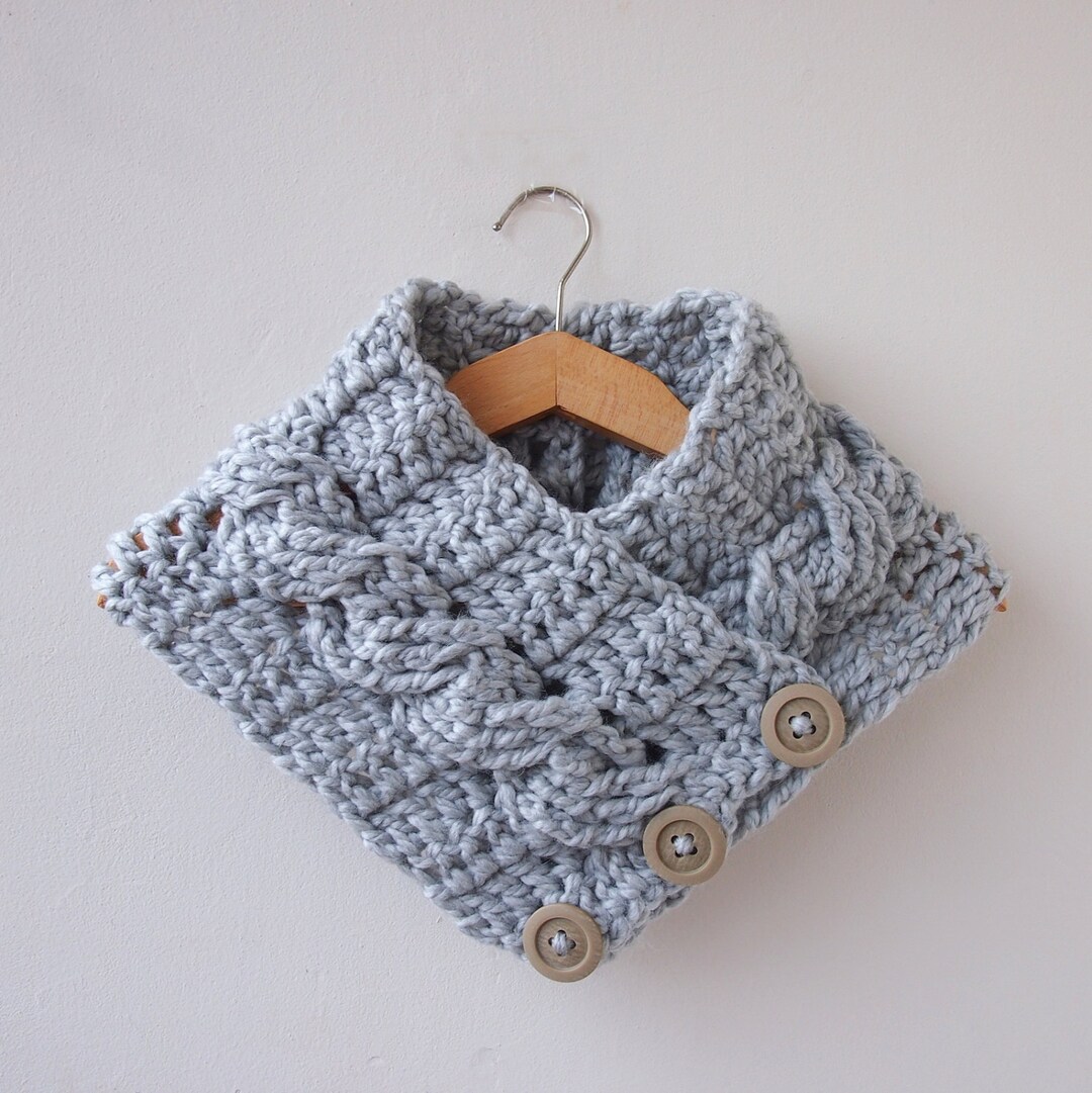 Crochet PATTERN Women Button Cowl Cable Neckwarmer Loop Scarf Bulky ...