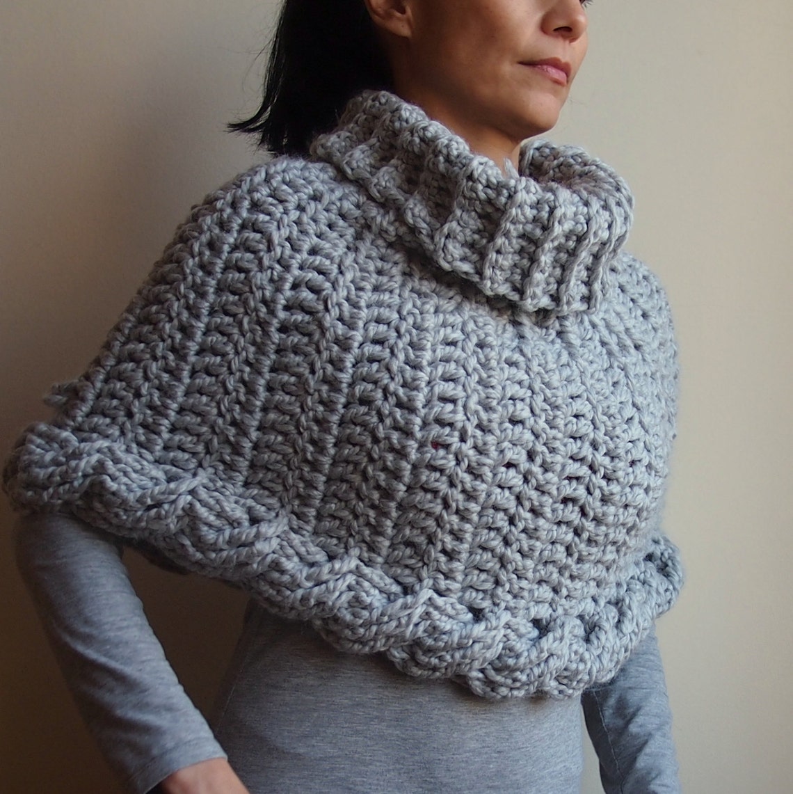 Crochet PATTERN Cable Capelet Poncho, Knit Look Chunky Cowl, Neckwarmer ...