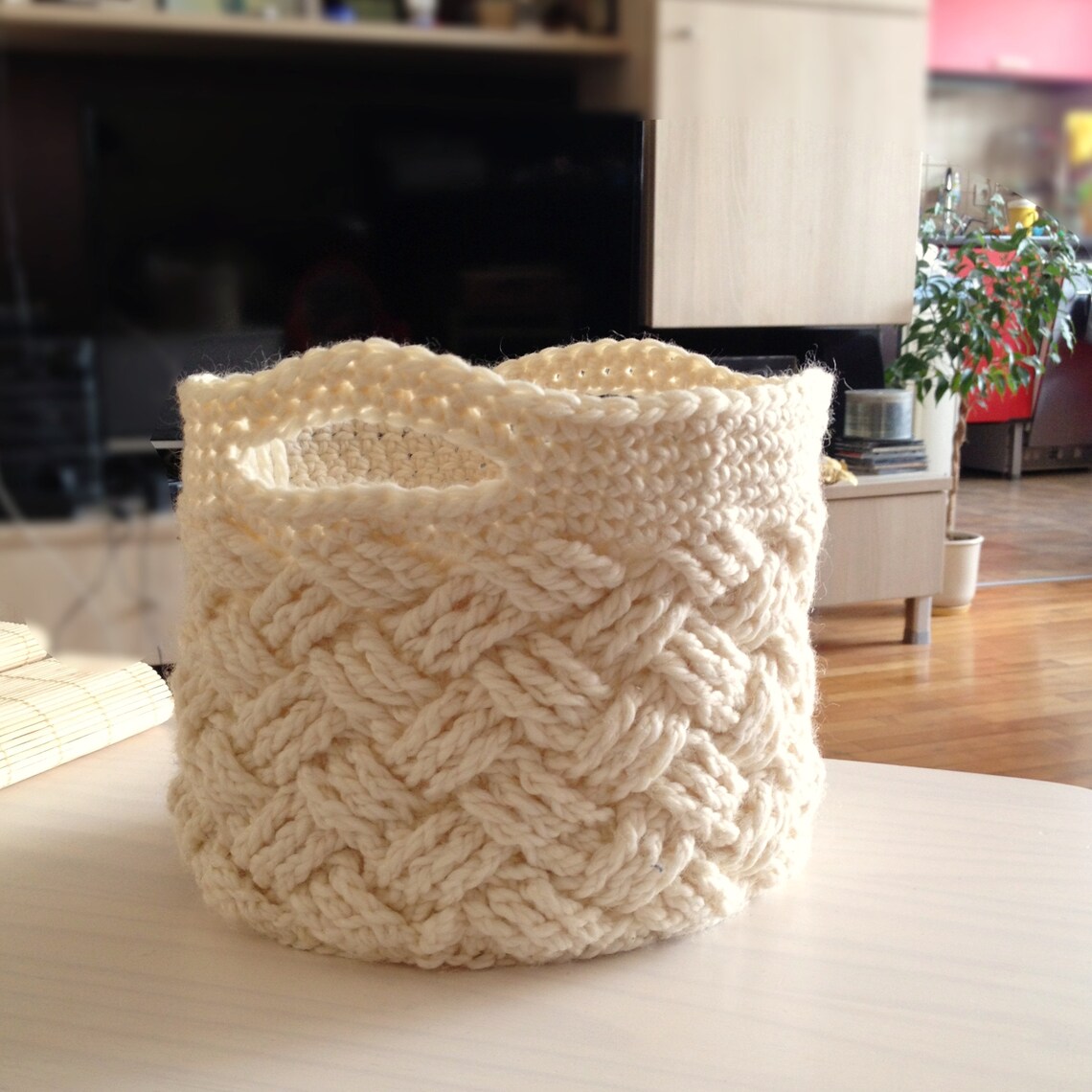 CROCHET PATTERN Woven Basket, Braided Storage Bin, Celtic Cable Bowl ...