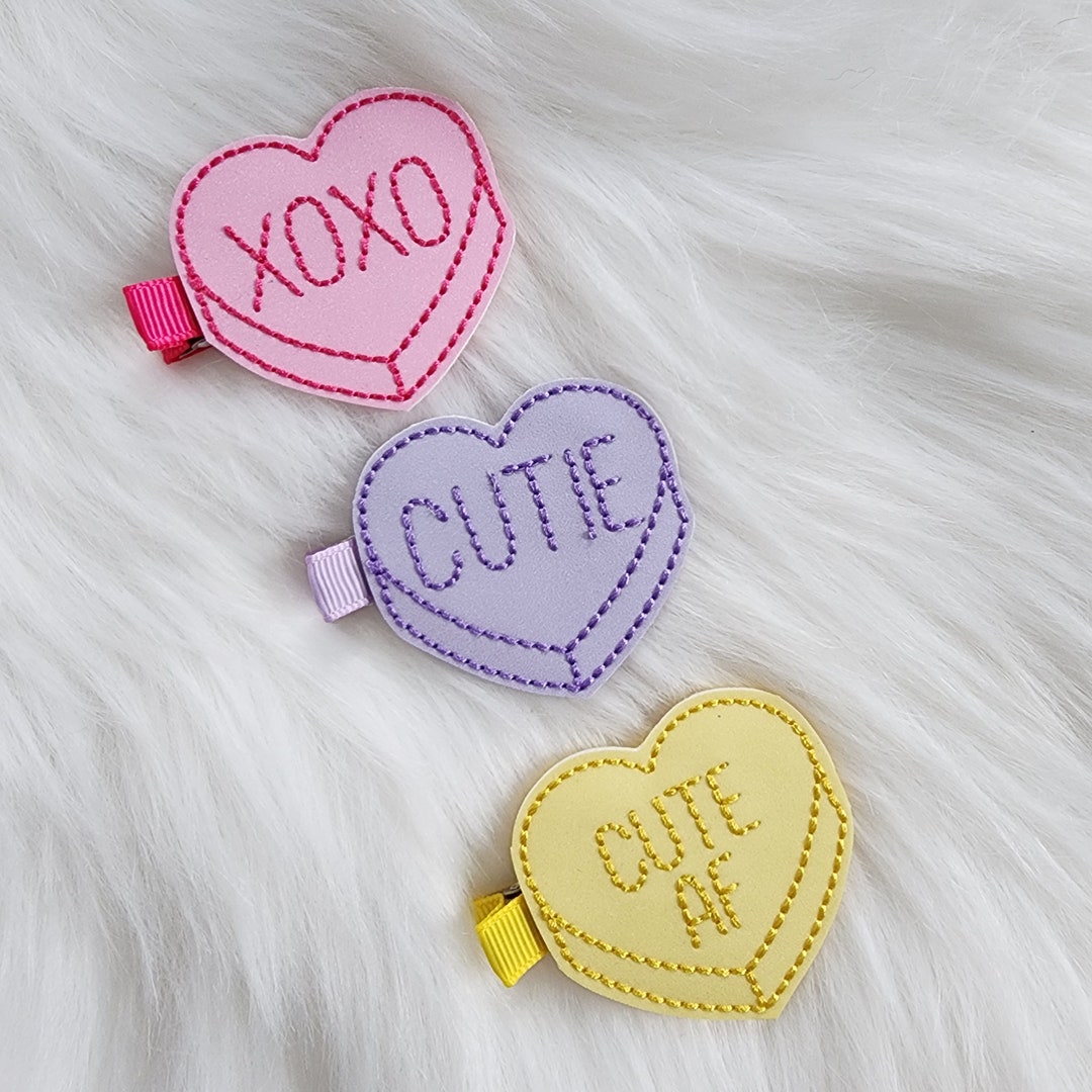 Conversation Heart Feltie Hair Clip, Felt Clip, Hair Accessories ...