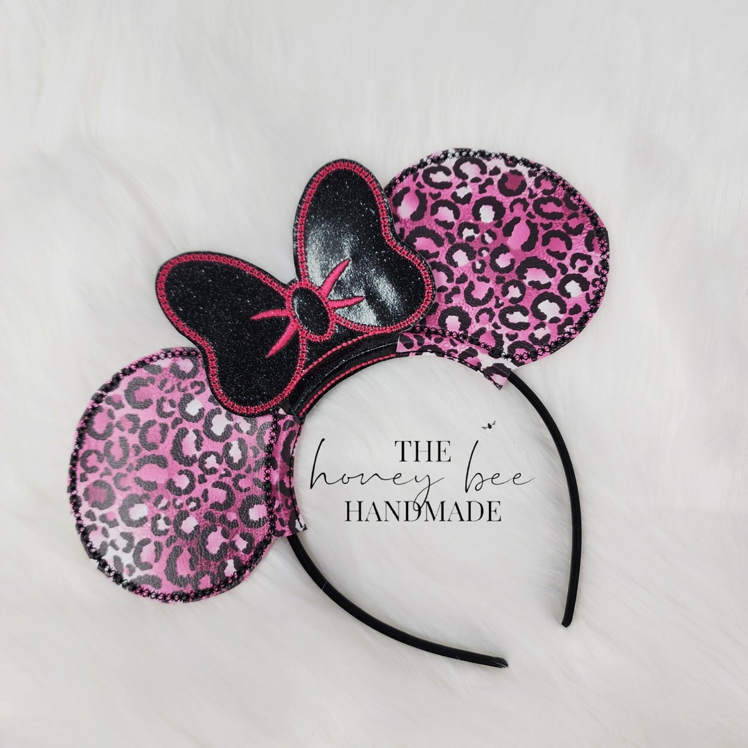 Pink Leopard Mouse Ear Headband Slider, Headband, Accessories, Costume ...
