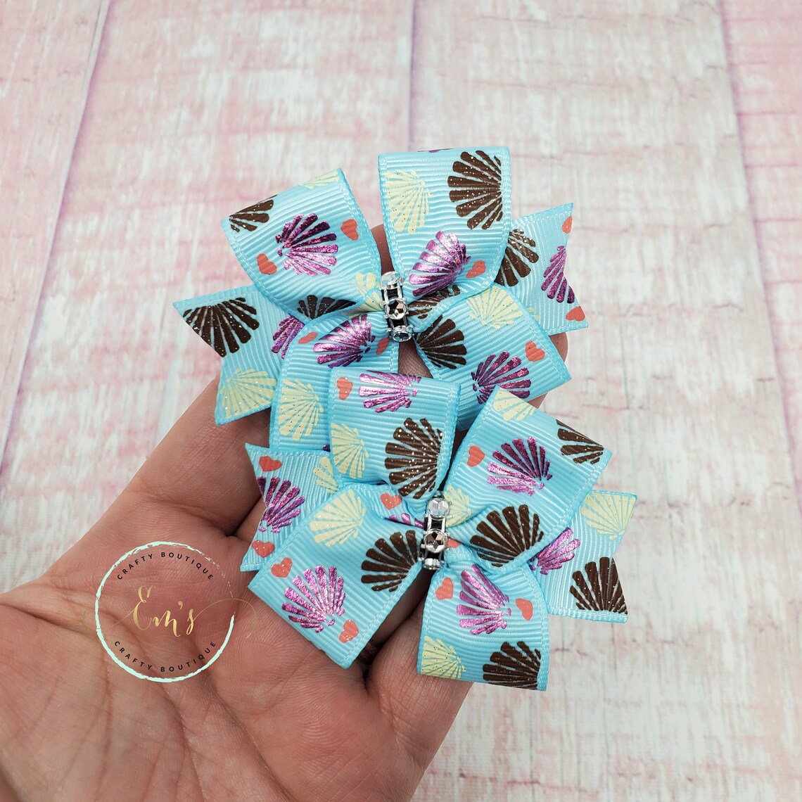 Light Blue Seashell Piggy Hair Bow Piggy Bows Pigtail Bows | Etsy