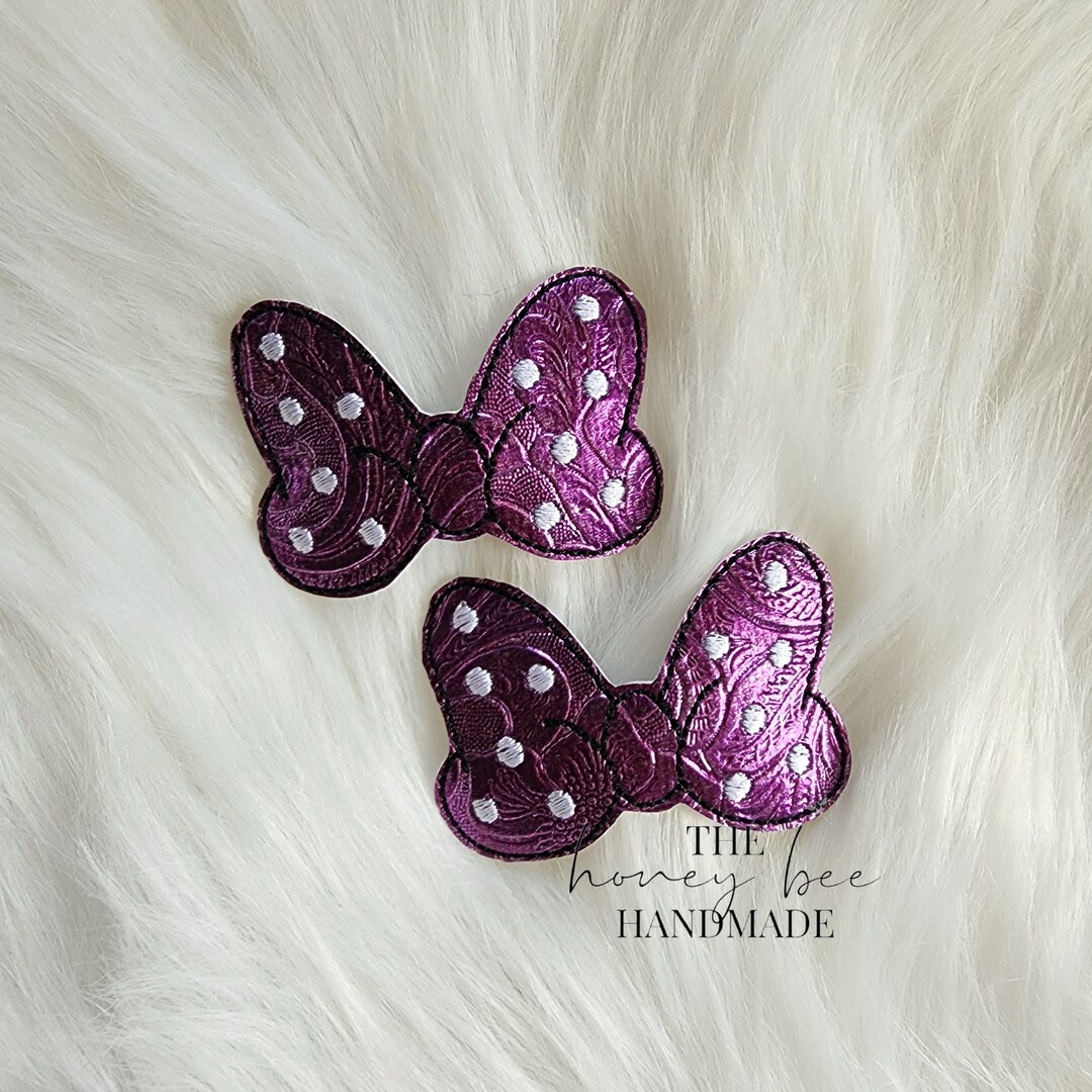 Dk Purple Textured Mouse Bow Snap Clip Set, Hair Clips, Clips, Girls ...
