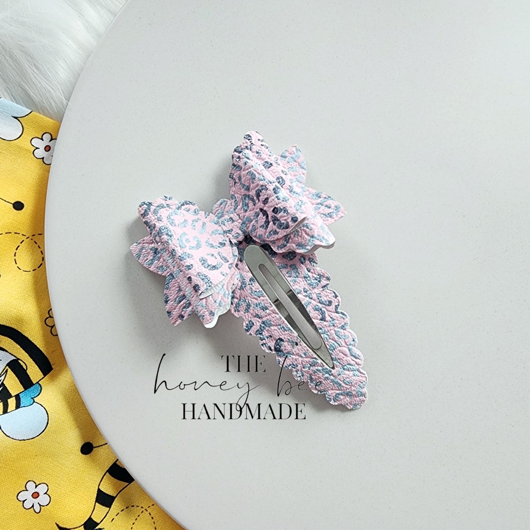 3.5in Pink Leopard 2 Large Snap Clip With Bow Toddler Hair - Etsy