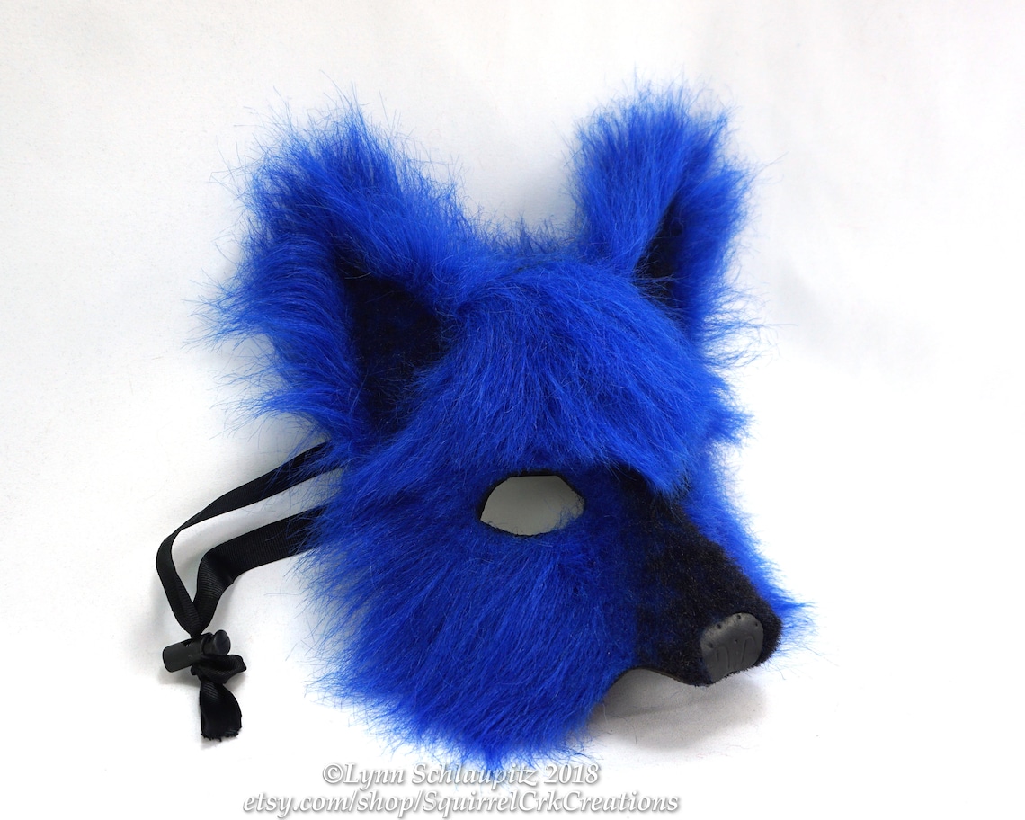 Fur Wolf Mask Faux Fur Leather Mask Blue Wolf Fox Mask - Etsy