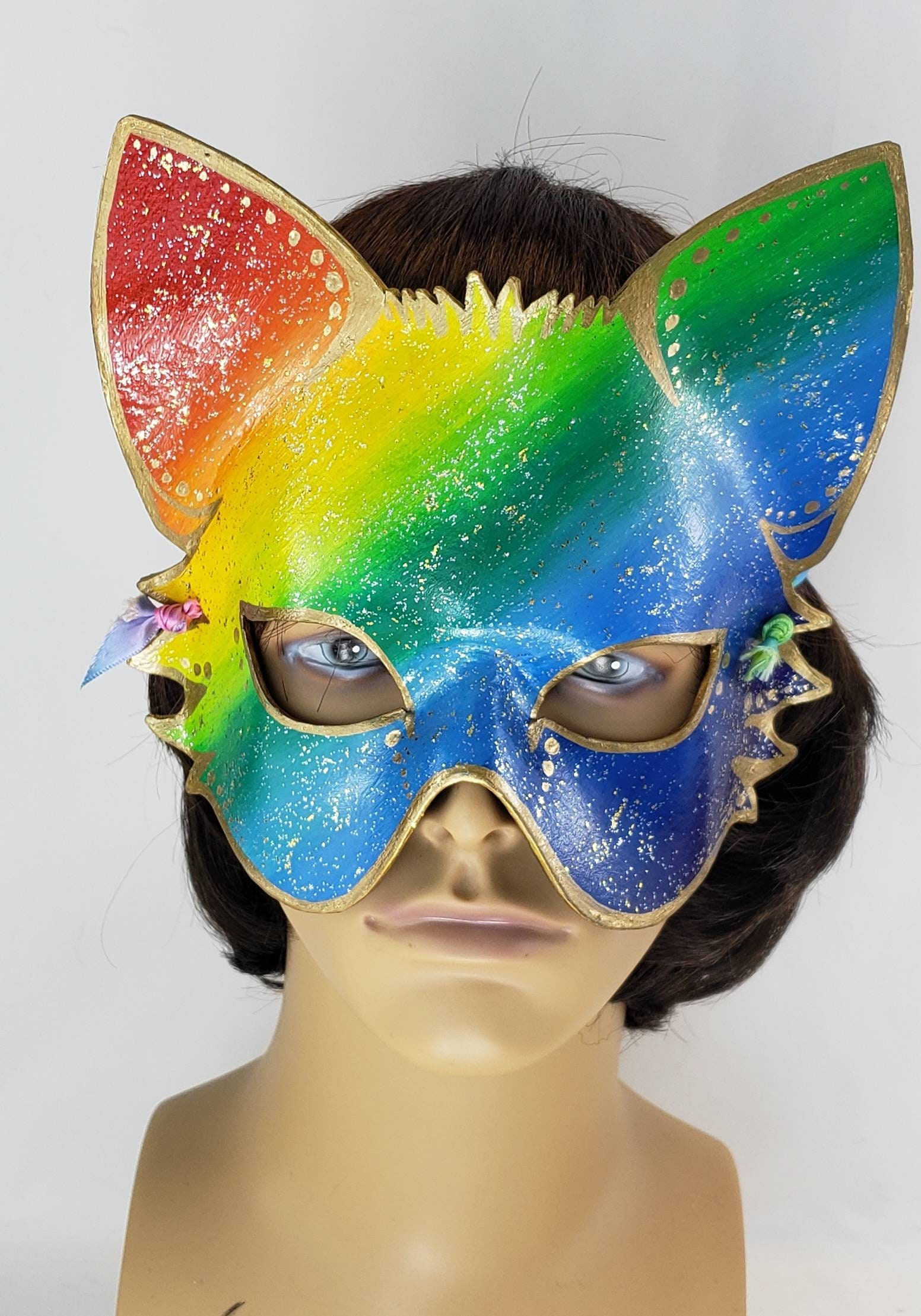 Rainbow Cat Mask Half face feline Larp Costume Garb | Etsy