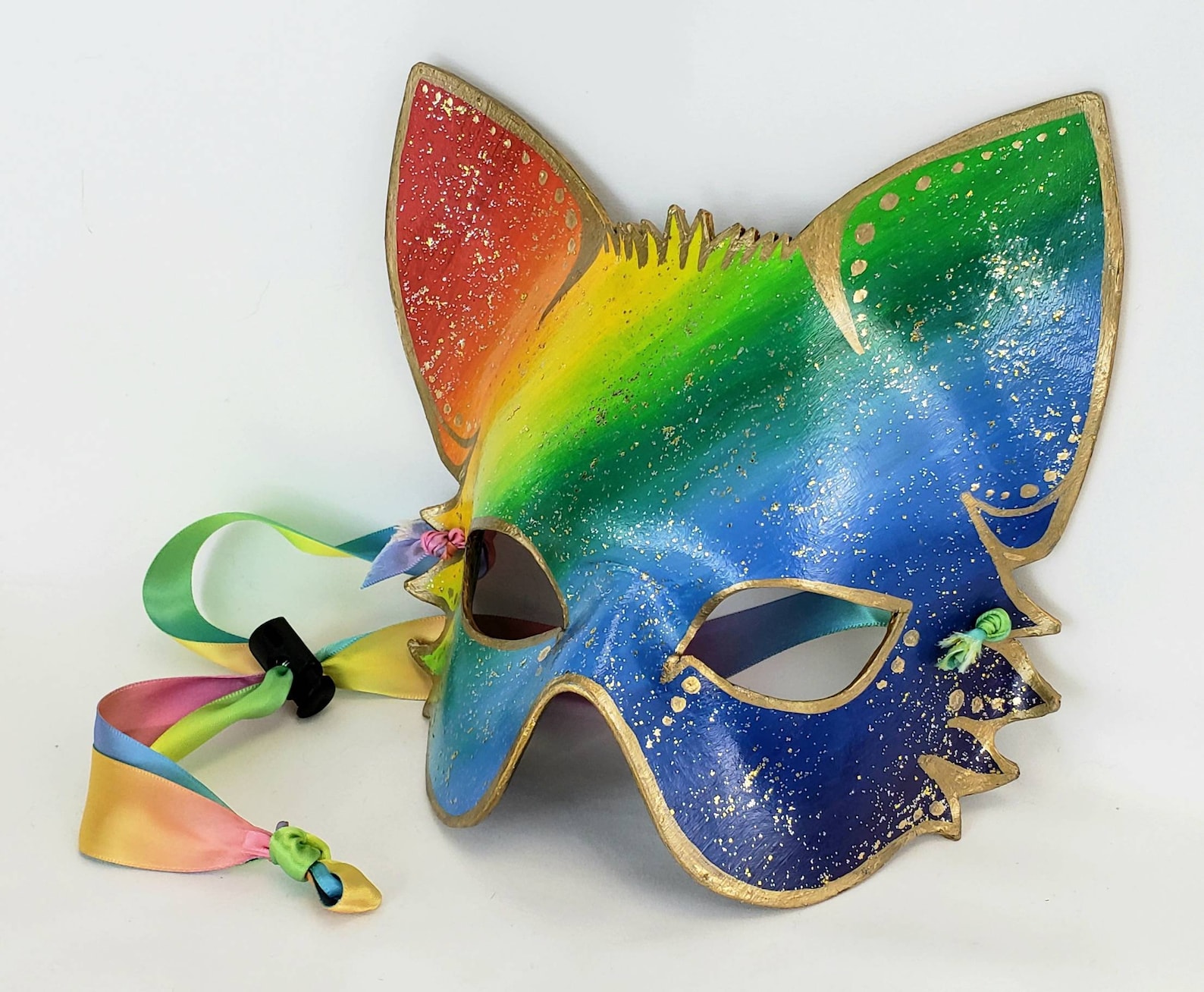 Rainbow Cat Mask Half face feline Larp Costume Garb | Etsy