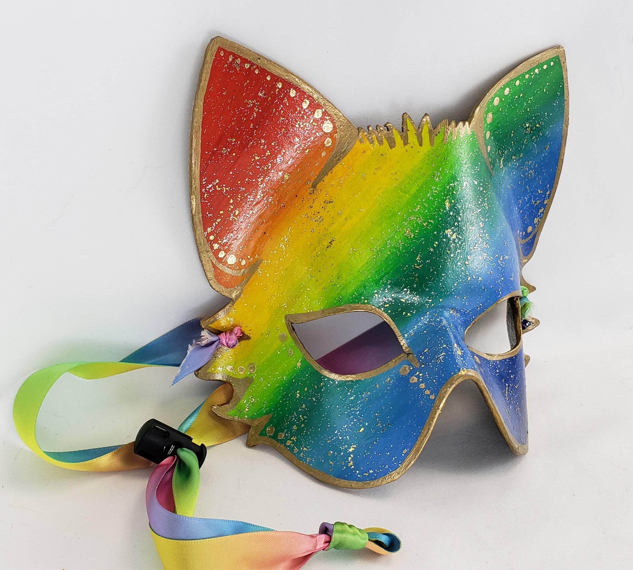 Rainbow Cat Mask Half face feline Larp Costume Garb | Etsy
