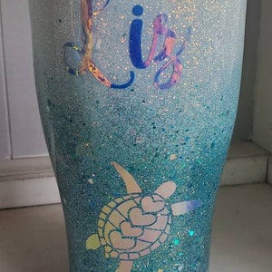 Sea Turtle Glitter Tumbler, Beach Theme Tumbler, Turquoise, Sparkle - Etsy