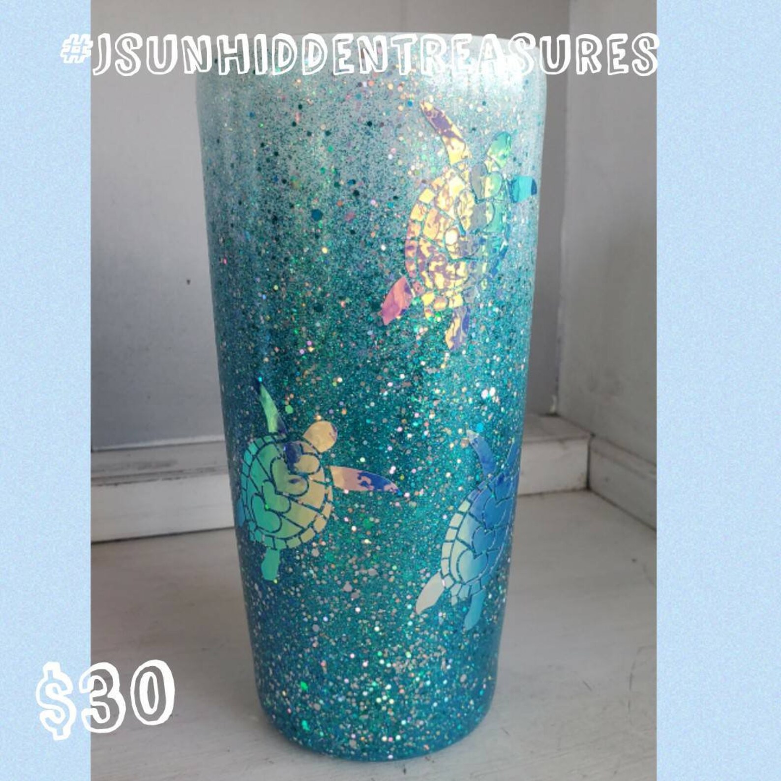 Sea Turtle Glitter Tumbler Beach Theme Tumbler Turquoise | Etsy