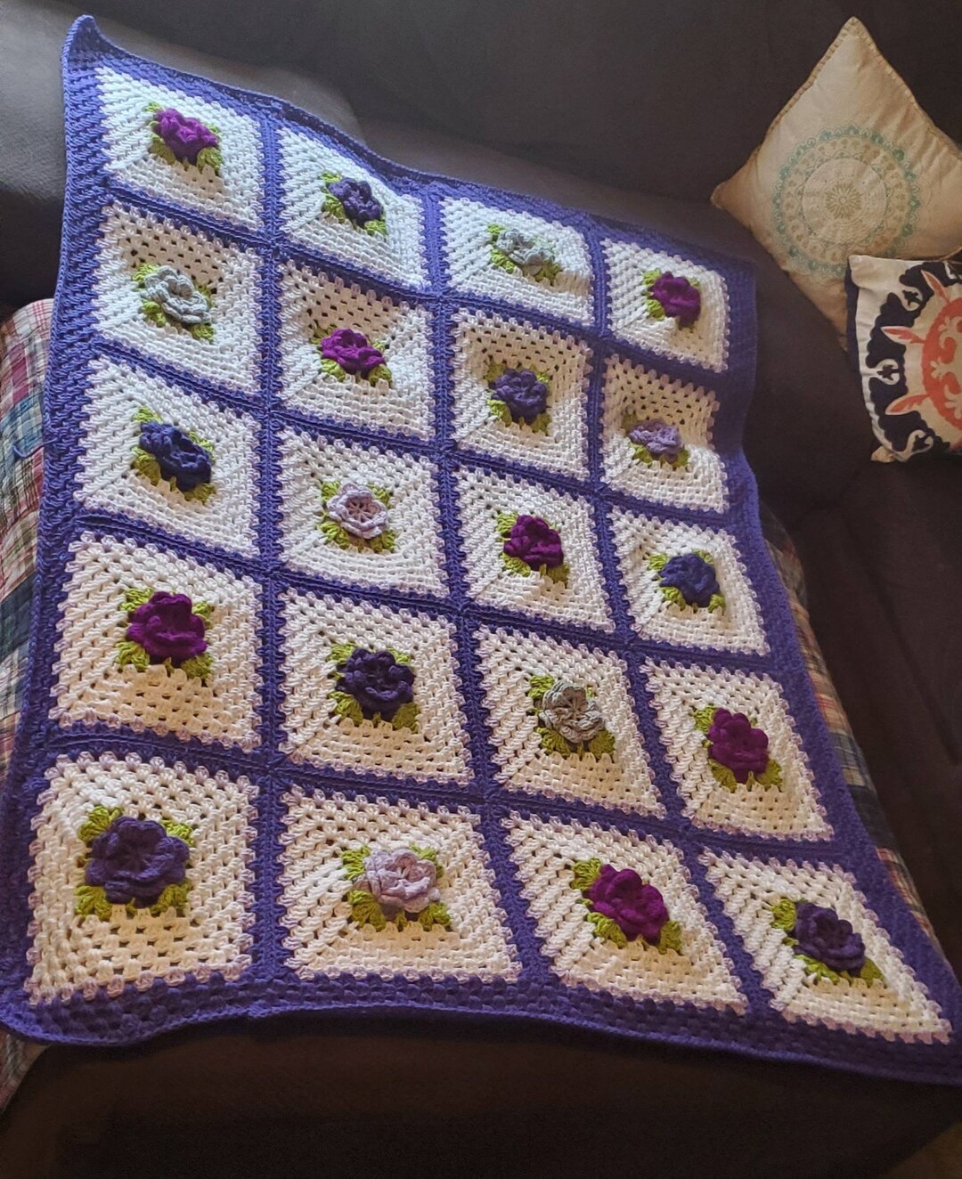 Purple Rose Garden Afghan, Ready to Ship! - Etsy