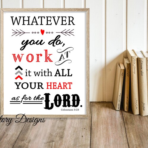 Colossians 3:23-24 Printable Bible Verse Art Print 8x10 - Etsy