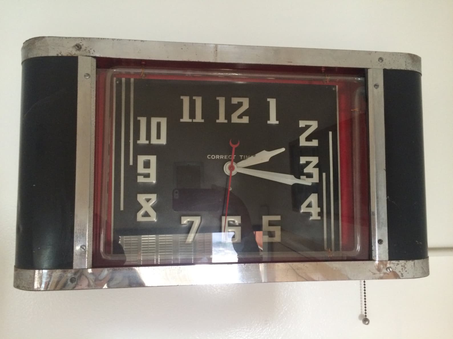 1940's Vintage Neon Clock Rectangular Square Red Black Chrome Correct ...
