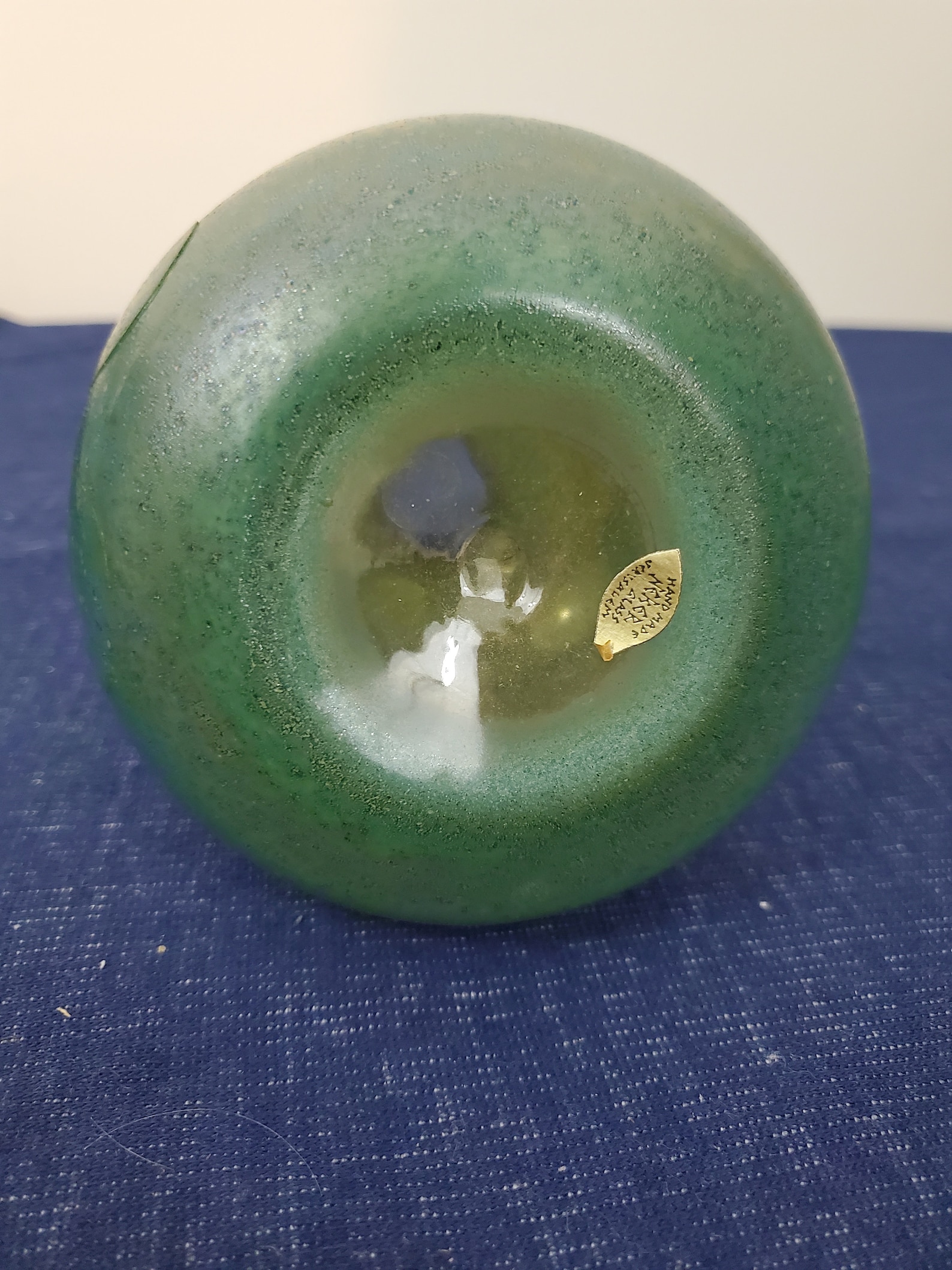 Neker Art Glass Jerusalem Hand Made 5.75" X 4.25" Green Gold Bud Vase ...