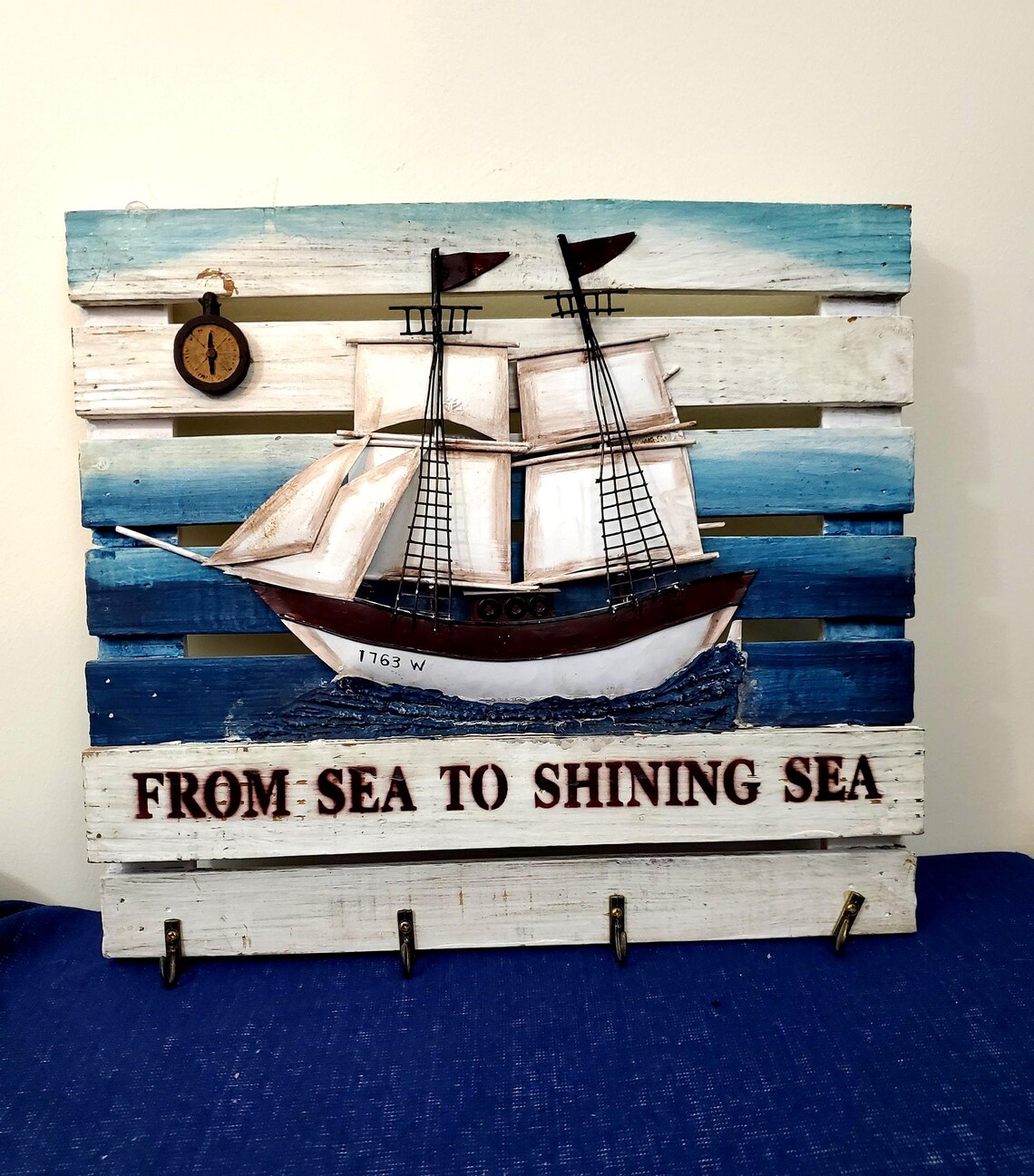 Vintage Nautical Decor Ship Key Holder From Sea to Shining Sea 13" X 14 ...