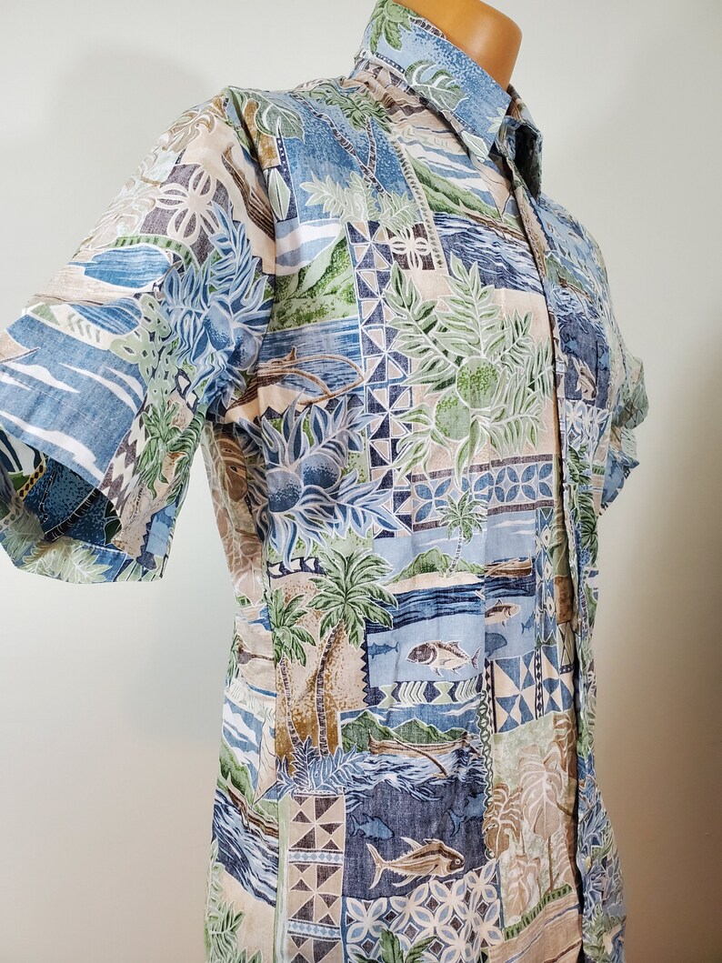 Mens Vintage RJC Hawaiian Aloha Shirt Blue Island Floral Tropical Size ...