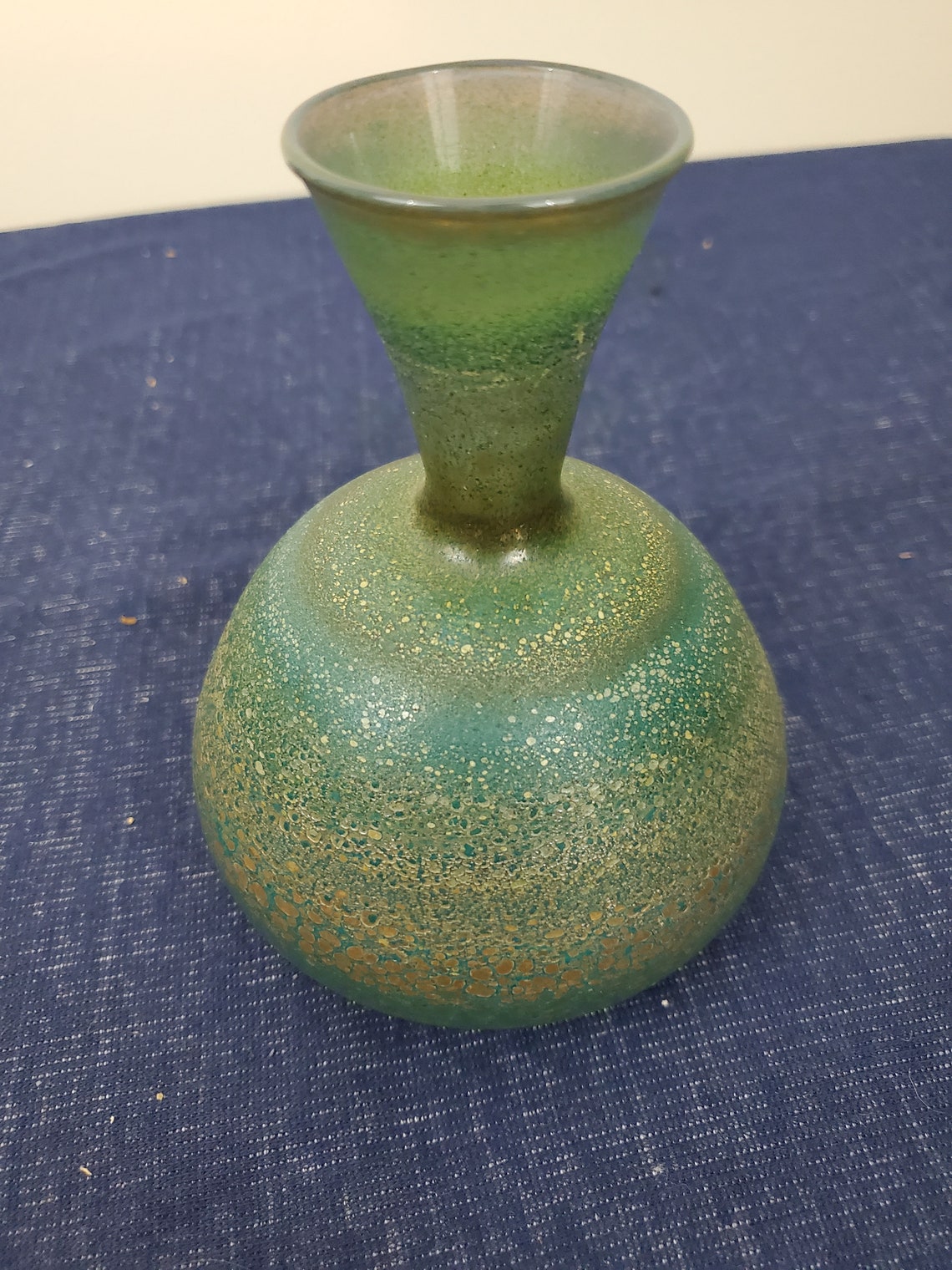 Neker Art Glass Jerusalem Hand Made 5.75" X 4.25" Green Gold Bud Vase ...