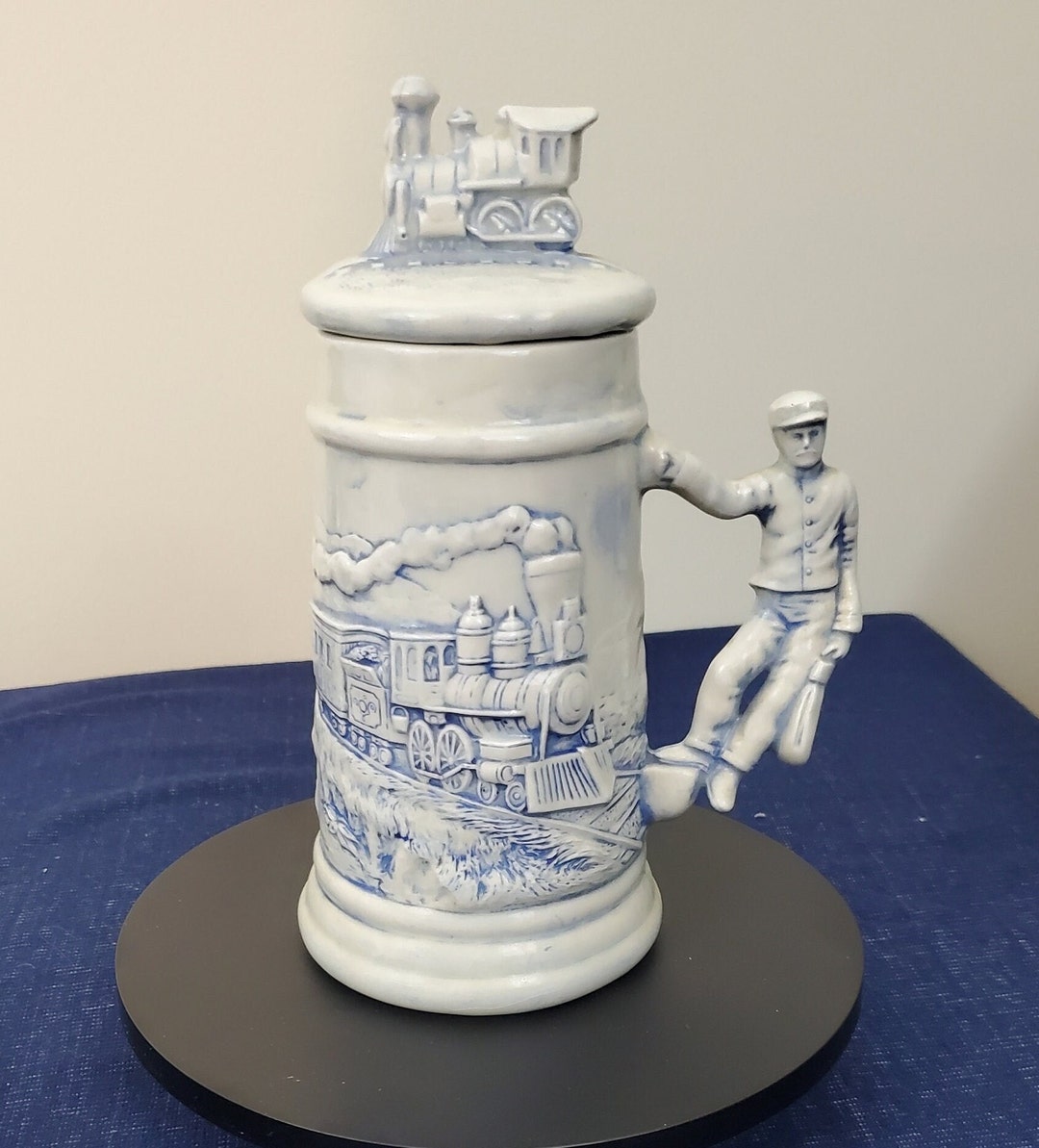 Vintage Hershey Railroad Porcelain Stein Blue & White Conductor Handle ...