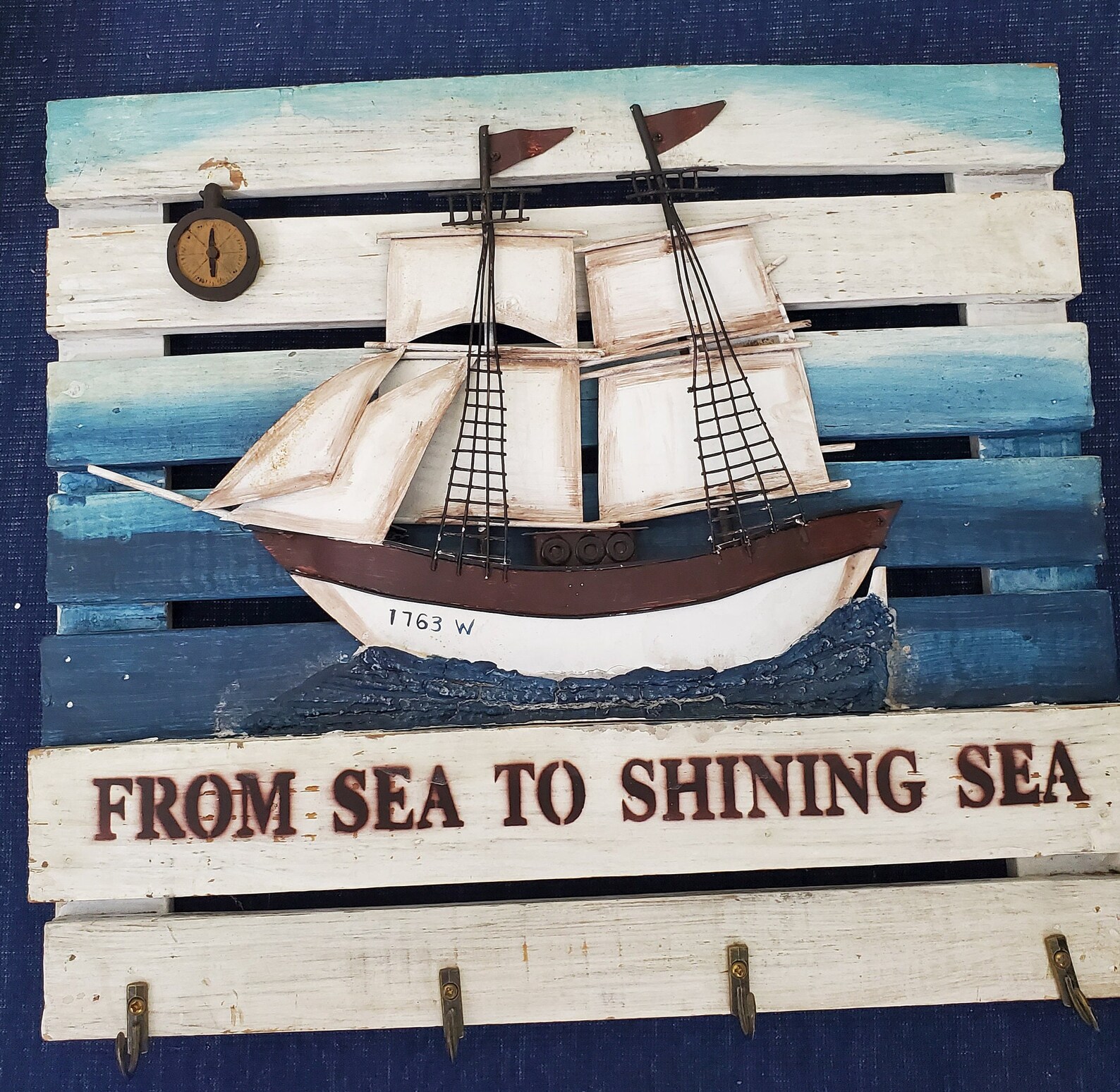 Vintage Nautical Decor Ship Key Holder From Sea to Shining Sea 13" X 14 ...