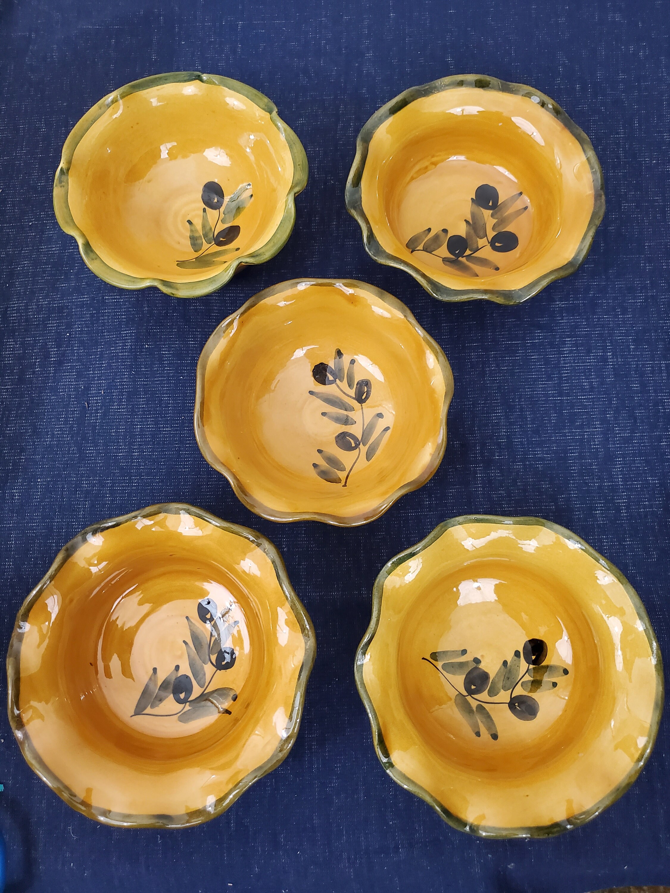 Vallauris Pottery Set of 5 Vintage French 6 Inch Fluted Edge Olives ...