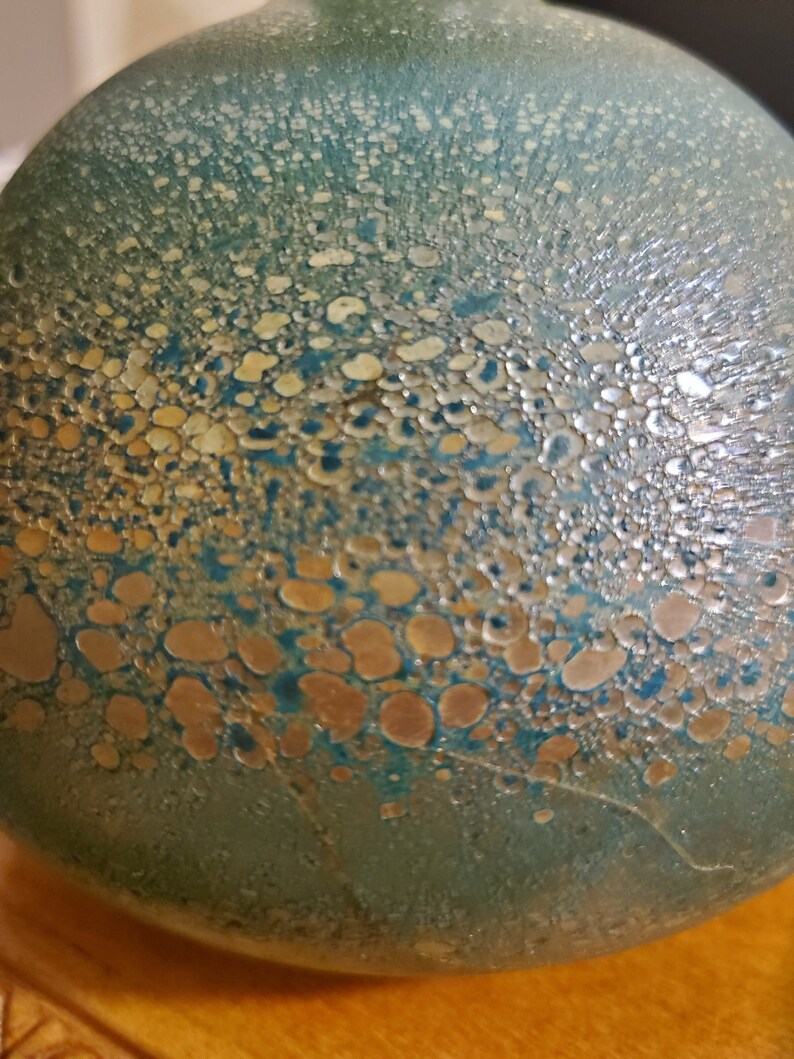 Neker Art Glass Jerusalem Hand Made 5.75" X 4.25" Green Gold Bud Vase ...