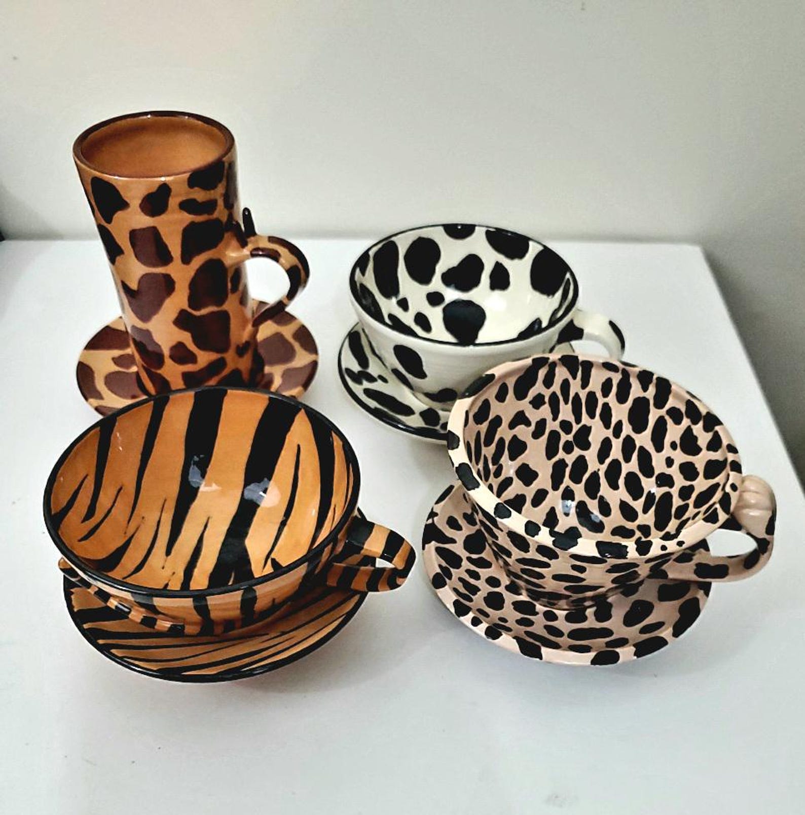 Melody Pottery Stoneware Animal Designs Cups and Saucers Giraffe ...