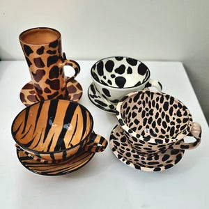 Melody Pottery Stoneware Animal Designs Cups and Saucers Giraffe ...