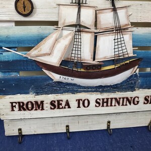 Vintage Nautical Decor Ship Key Holder From Sea to Shining Sea 13" X 14 ...