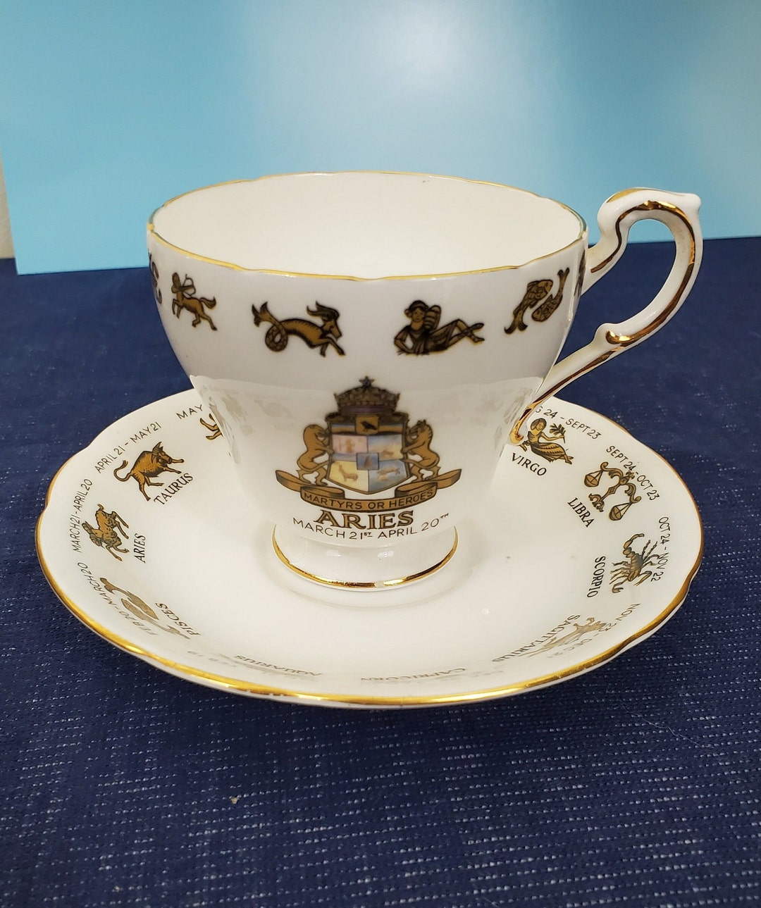 Regal Bone China England Zodiac Birthday Teacup & Saucer "aries" the ...
