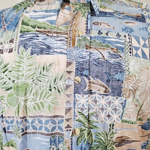 Mens Vintage RJC Hawaiian Aloha Shirt Blue Island Floral Tropical Size ...