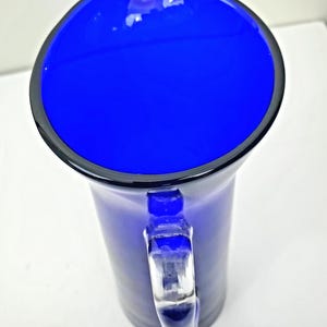 Tall 11.25 Inch Hand Blown Cobalt Blue Pitcher With Clear Glass Handle ...