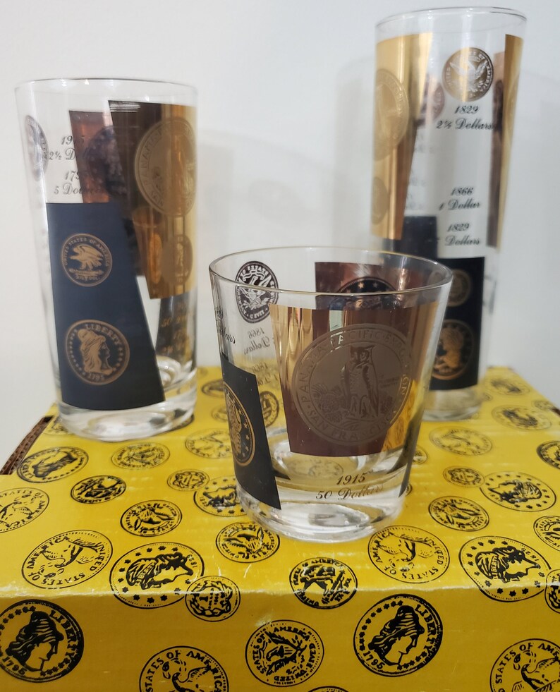 GHI Gold Coin Mid-century Modern Glassware New Old Stock Original Boxes ...