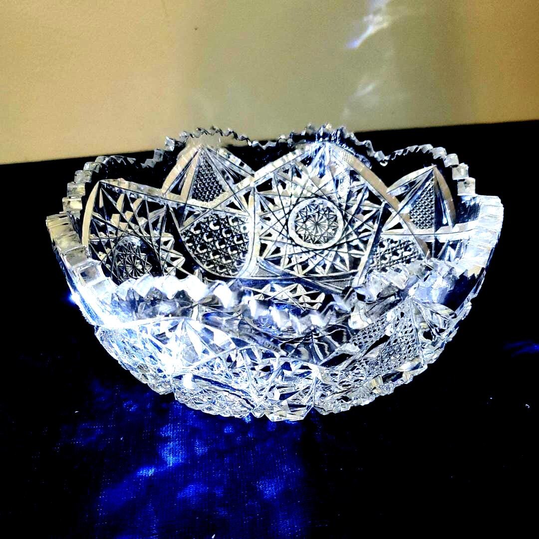 Vtg American Brilliant Crystal Cut Glass Saw Tooth Bowl Cut to Clear ...