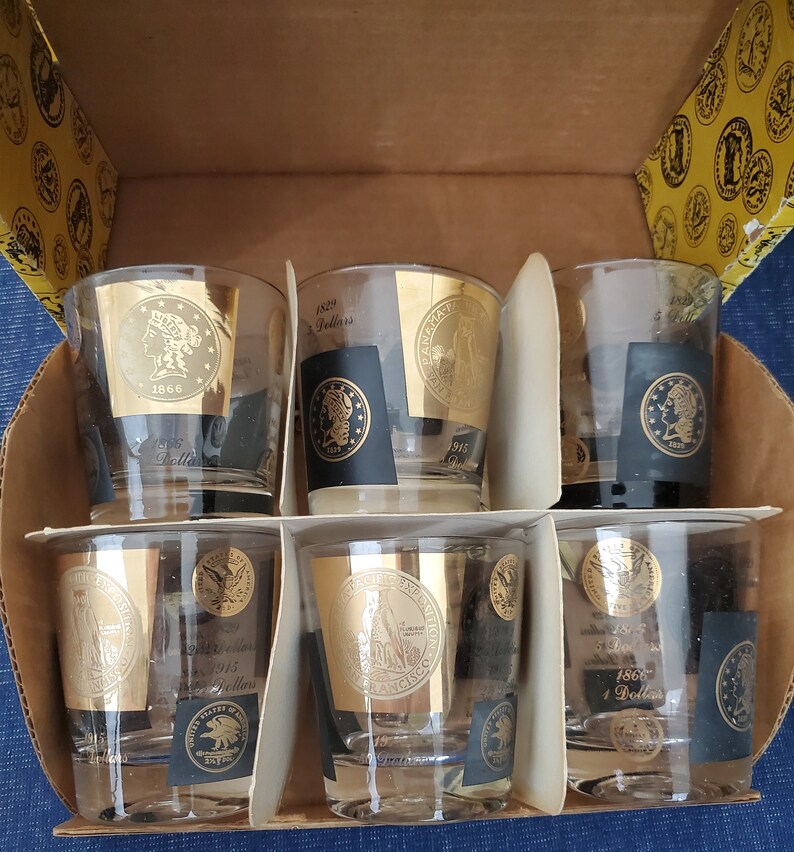 GHI Gold Coin Mid-century Modern Glassware New Old Stock Original Boxes ...