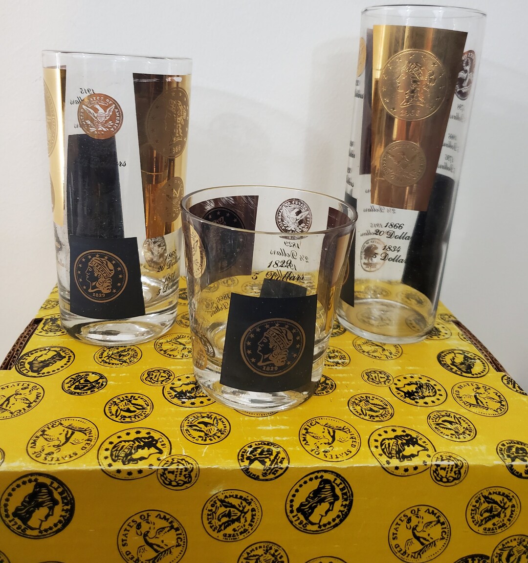 GHI Gold Coin Mid-century Modern Glassware New Old Stock Original Boxes ...