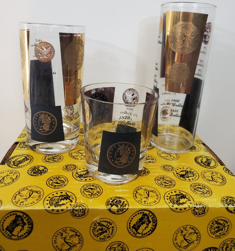 GHI Gold Coin Mid-century Modern Glassware New Old Stock Original Boxes ...