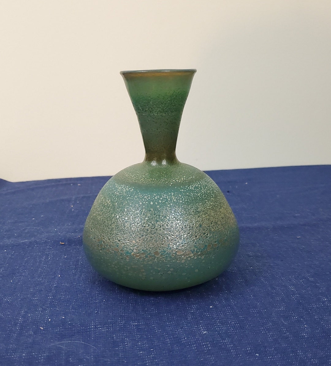 Neker Art Glass Jerusalem Hand Made 5.75" X 4.25" Green Gold Bud Vase ...