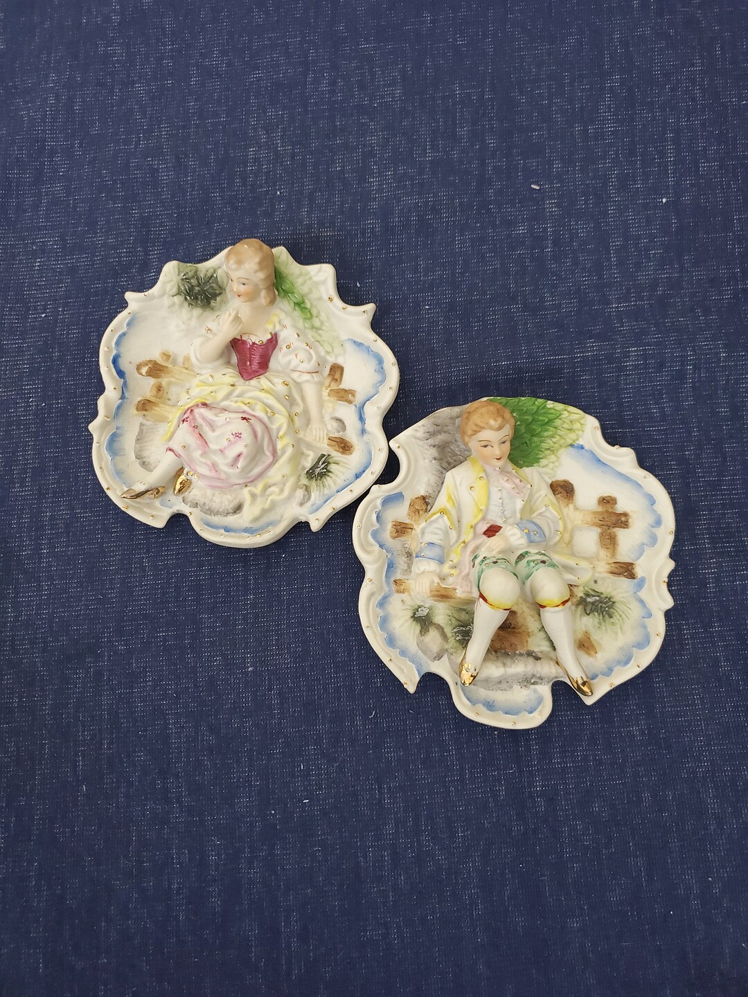 2 Different Vintage Chase 3D Wall Hanging Plates Victorian Man and ...