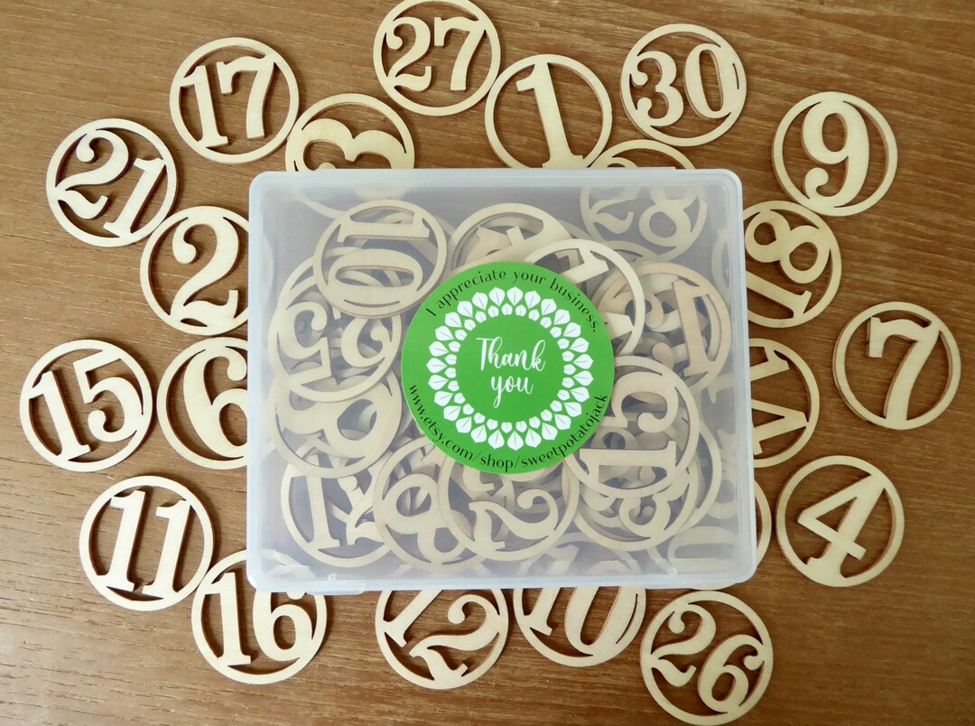 One Box of 31 Round Laser Cut Wood Number Pieces 1 Through 31 - Etsy
